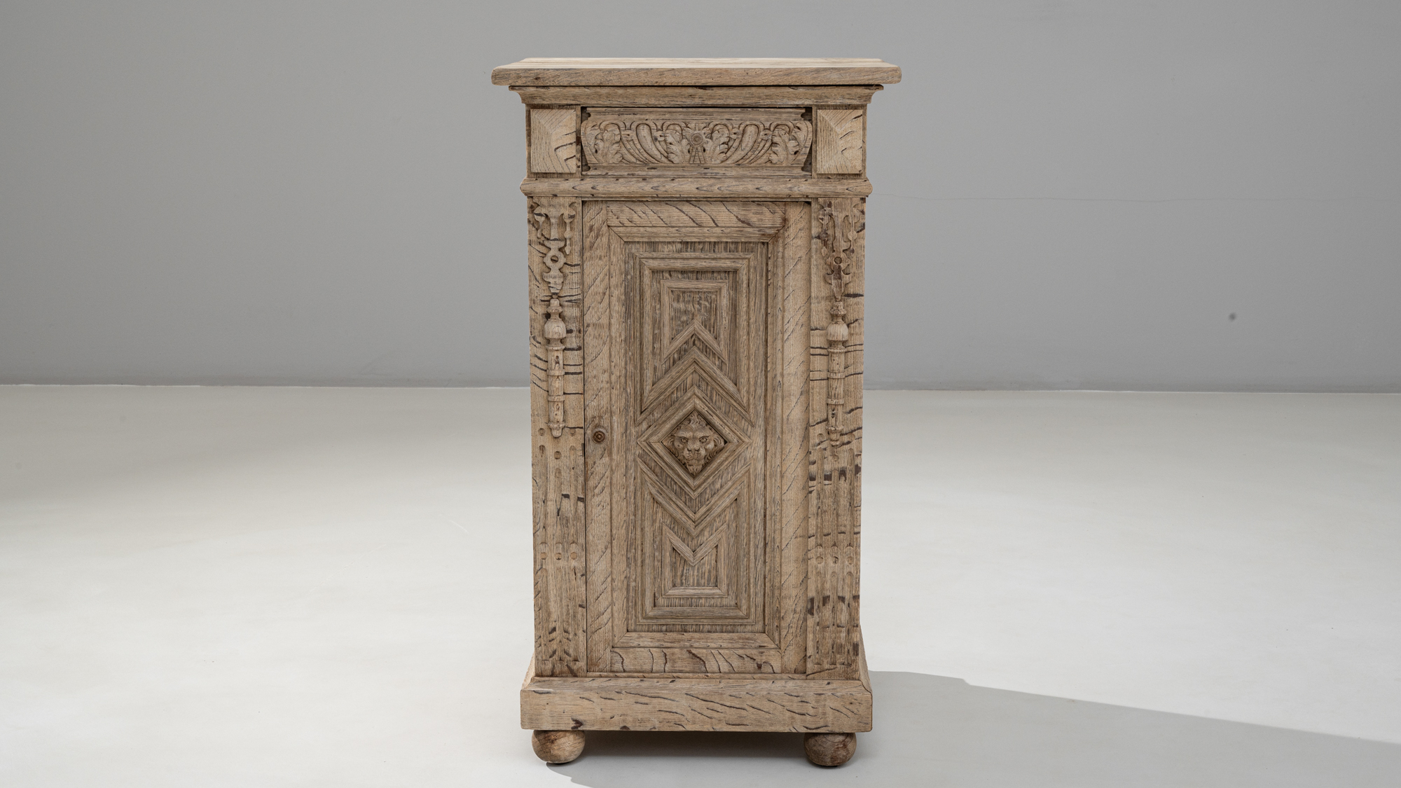 Renaissance Revival Oak Bedside Table With Drawer