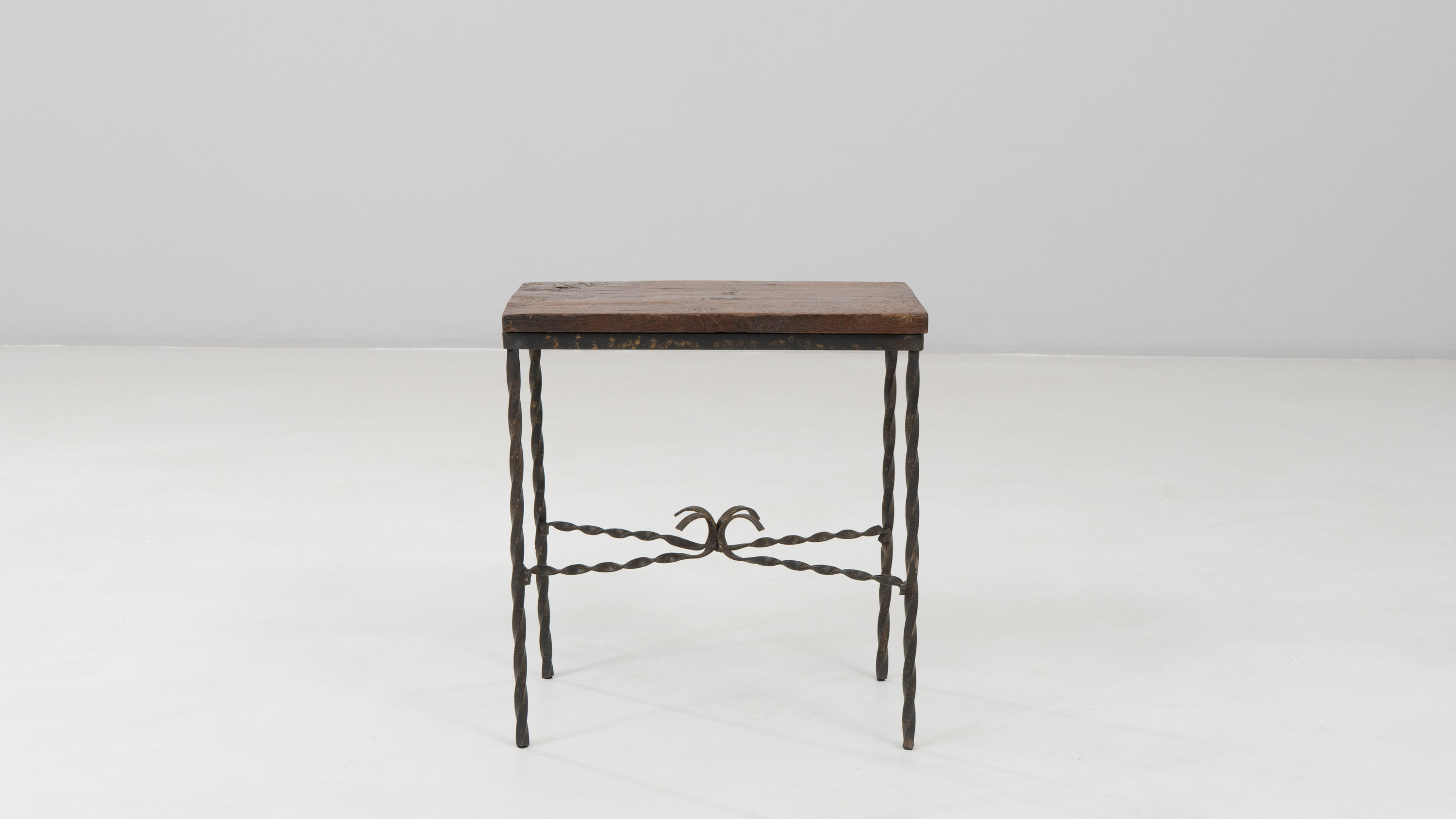 Metal and Wooden Side Table With Twisted Legs