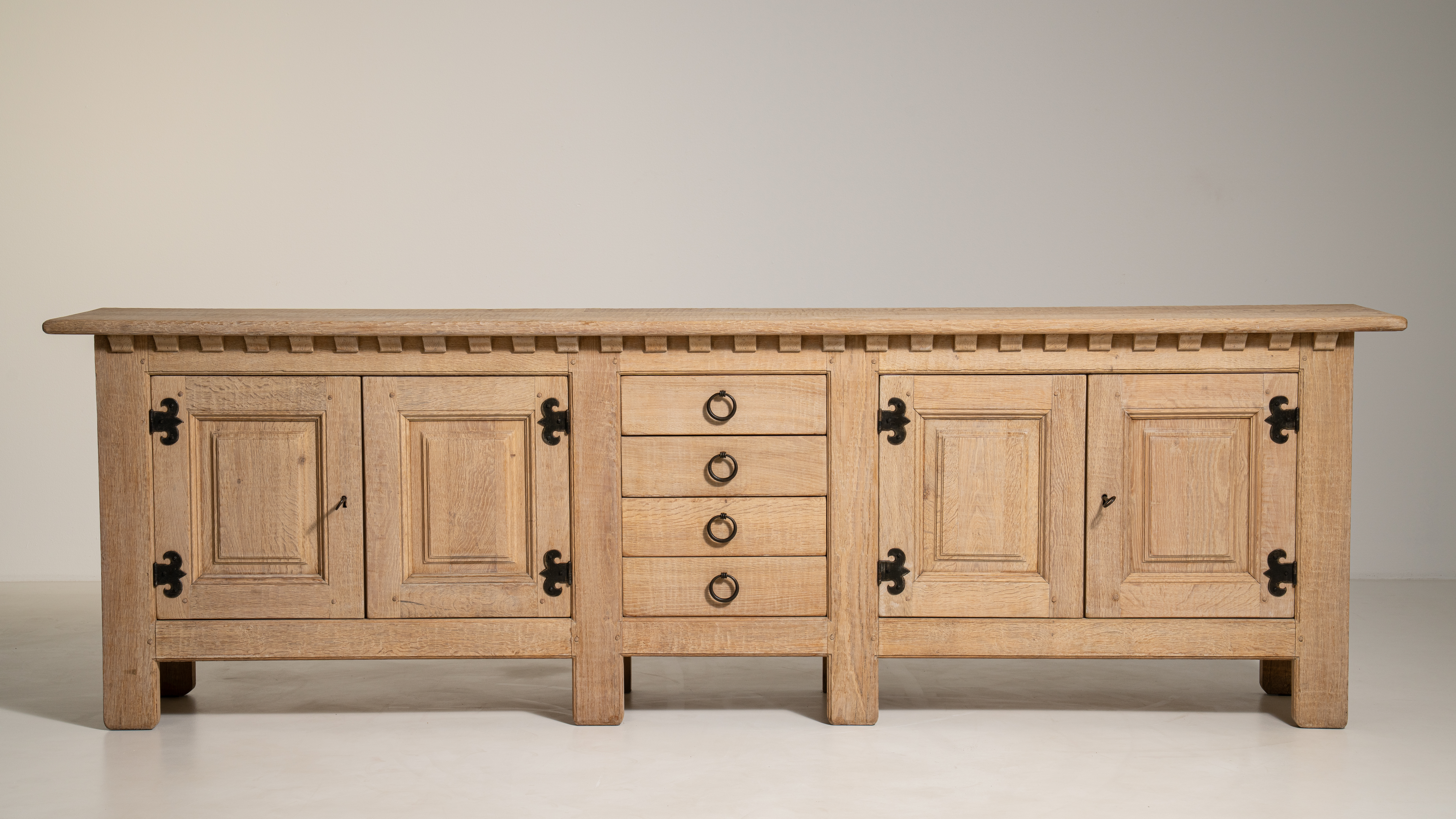 Brutalist Oak Cabinet with Iron Hardware